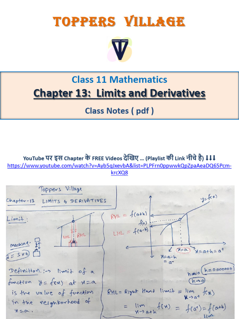 Class 11 Maths: Limits and Derivatives Notes | PDF