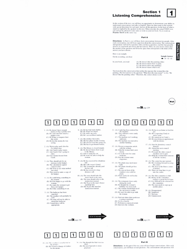 Toefl ETS Listening Practice Test E | PDF