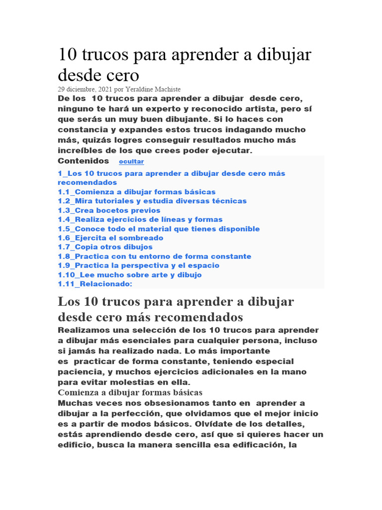 10 Trucos Para Aprender A Dibujar Desde Cero Pdf Dibujo Lápiz