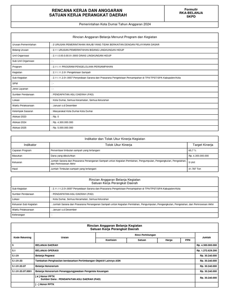 Rancangan KUA PPAS Sarpras Persampahan | PDF