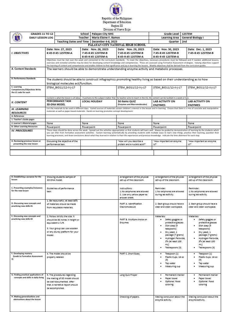 DLL Science-I Dec4-8 | PDF