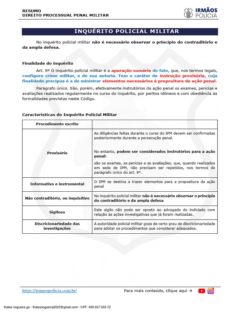 Inquérito Policial Militar | PDF | Procedimento criminal | Crimes