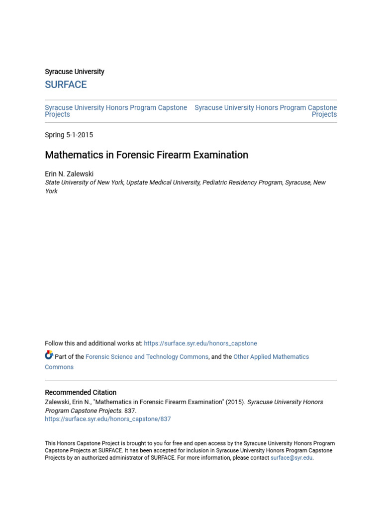 Mathematics in Forensic Firearm Examination | PDF | Cartridge (Firearms ...