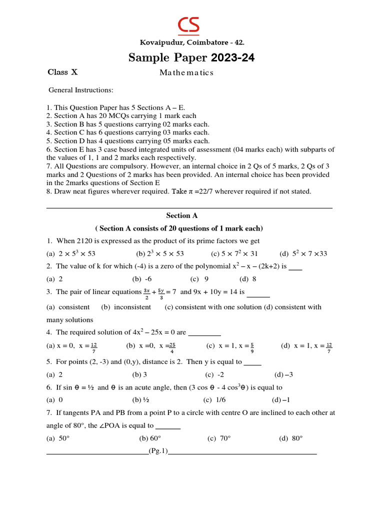 Math Preboards Bangalore | PDF | Circle | Trigonometric Functions