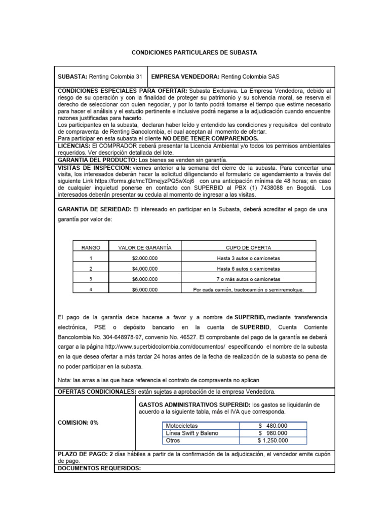 Condiciones Particulares de Subasta | PDF | Subasta | Factura