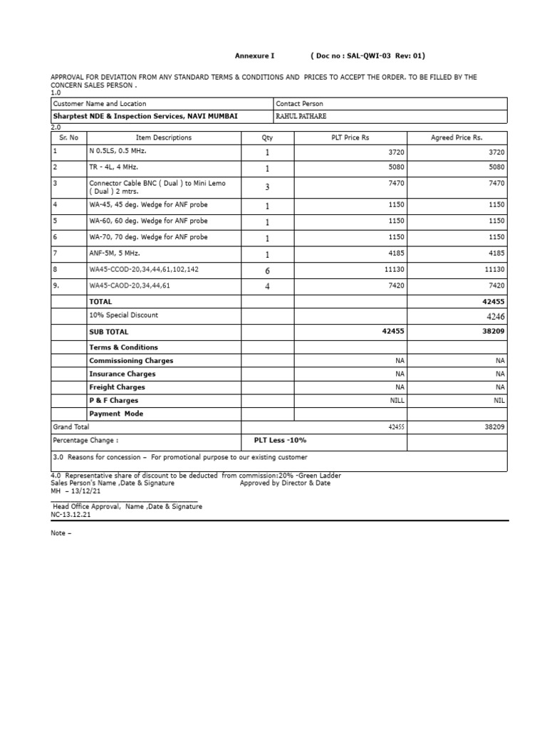 Deviation Form Sharptest NDT | PDF