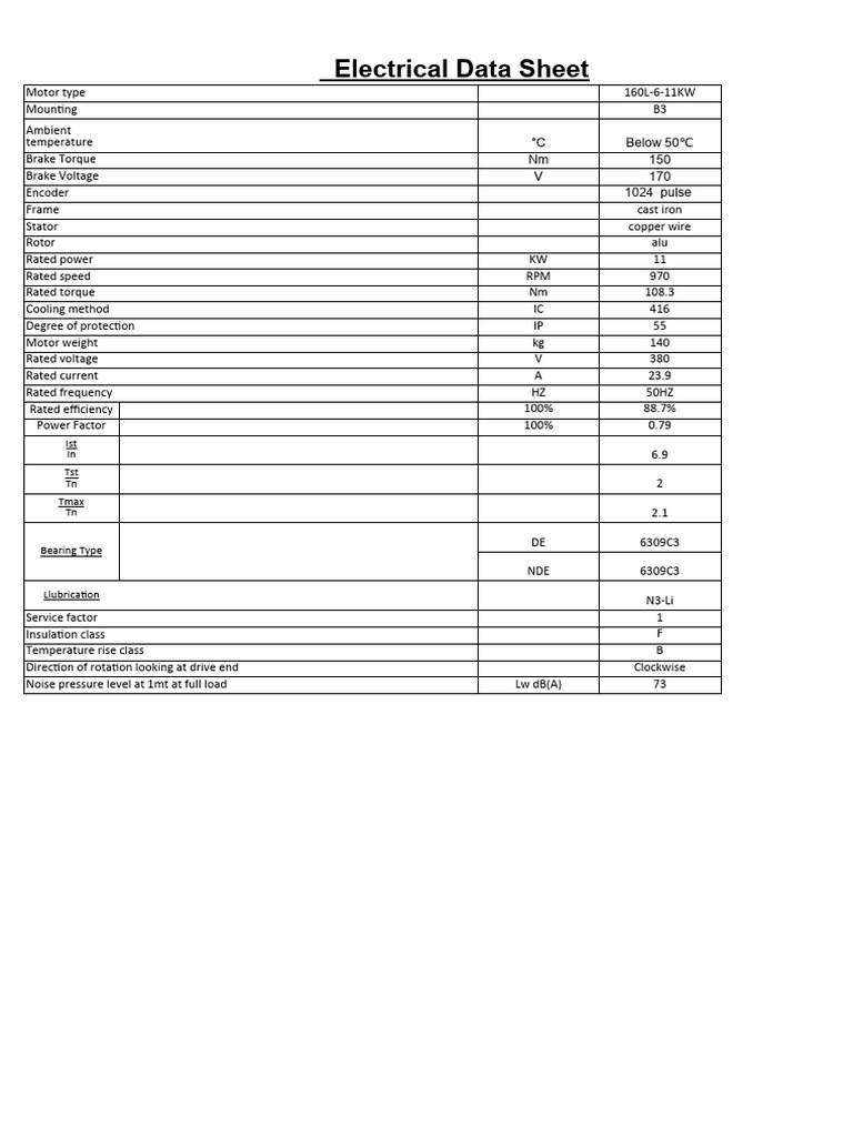 Data Sheet | PDF | Electric Motor | Electric Power