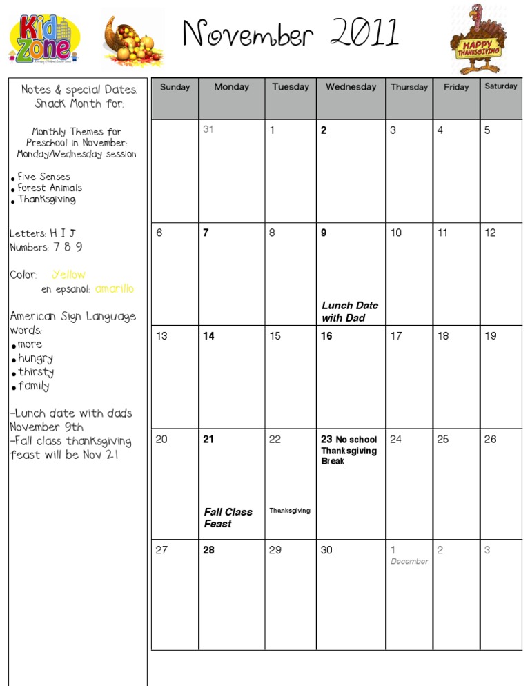 November Preschool Themes & Events | PDF | Social Science | Language ...
