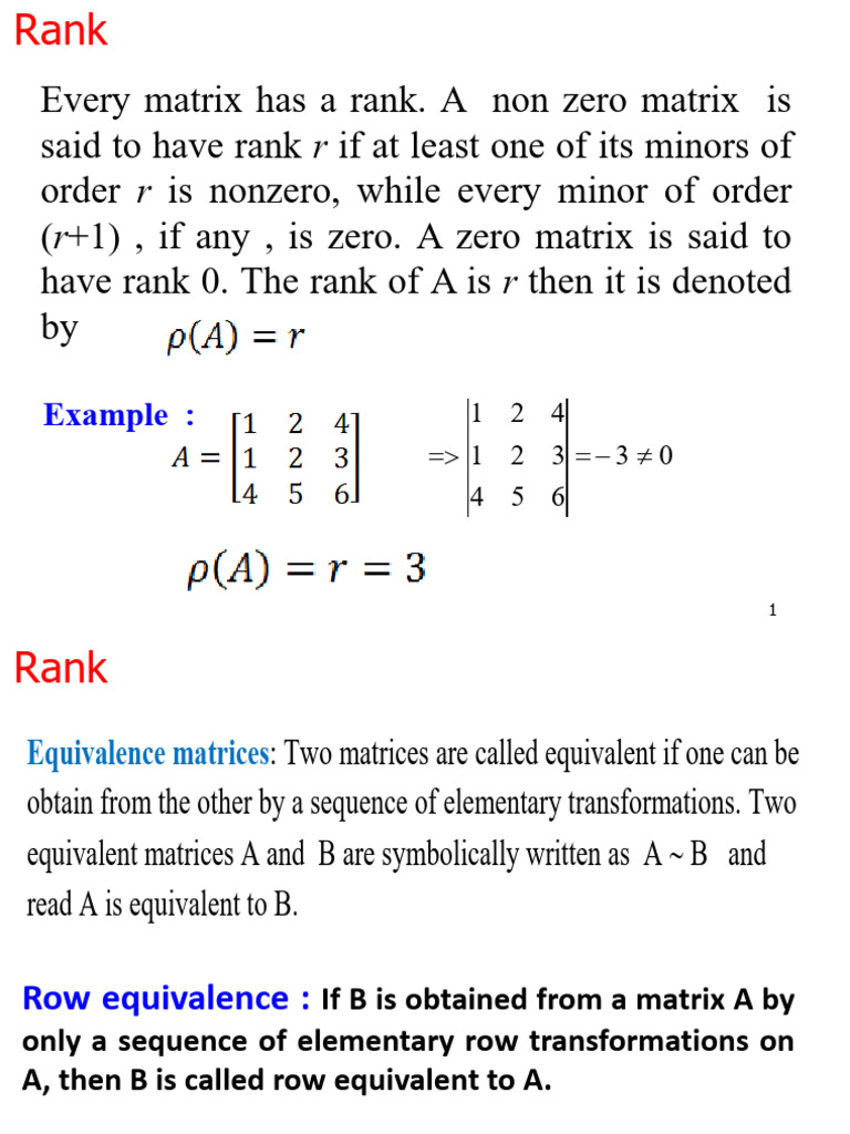 Rank of Matrices | PDF