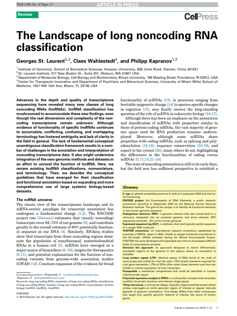 Classif lncRNA | PDF | Gene | Gene Expression