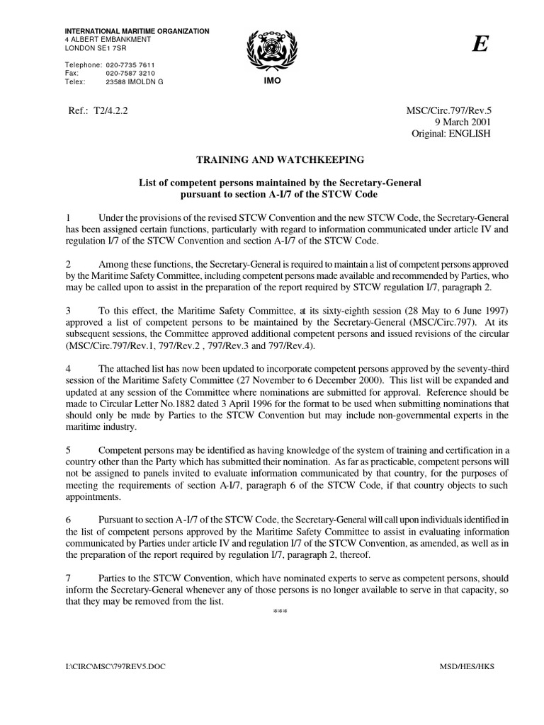 Competent Persons List for STCW | PDF | Water Transport | Shipping