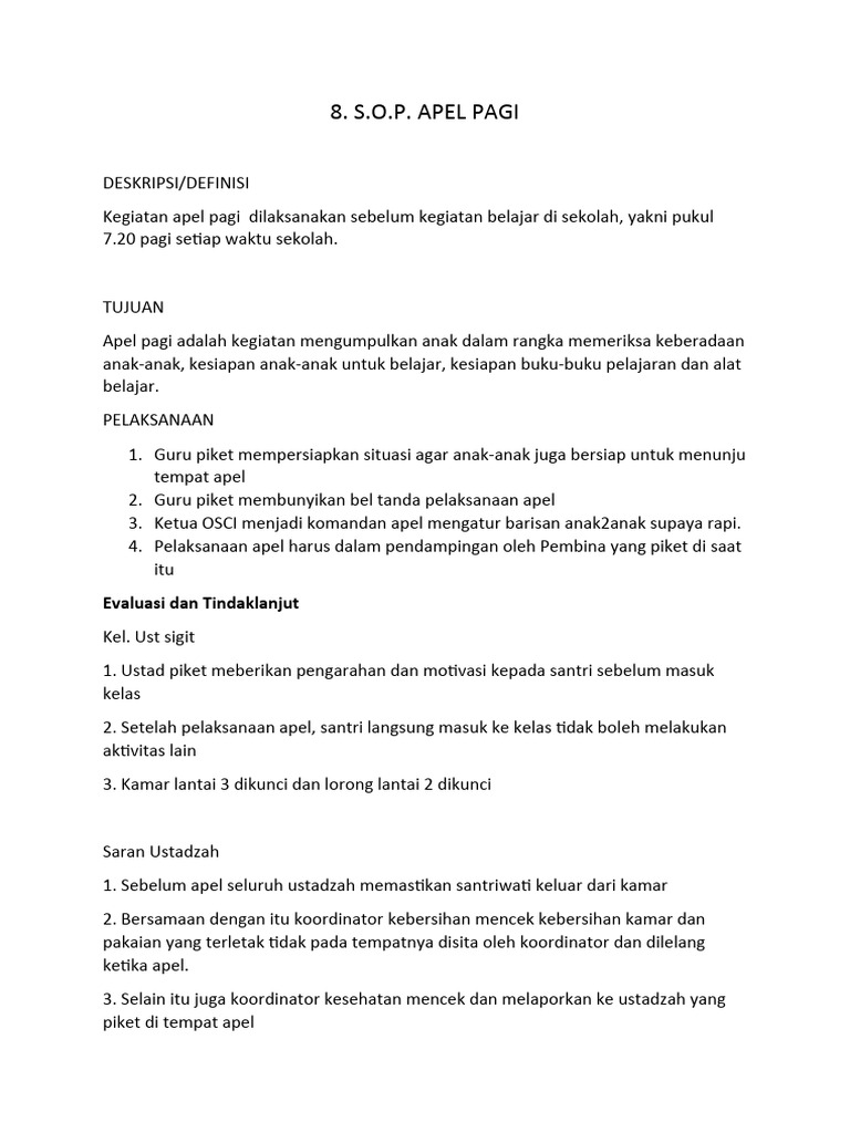 Sop Apel Pagi | PDF