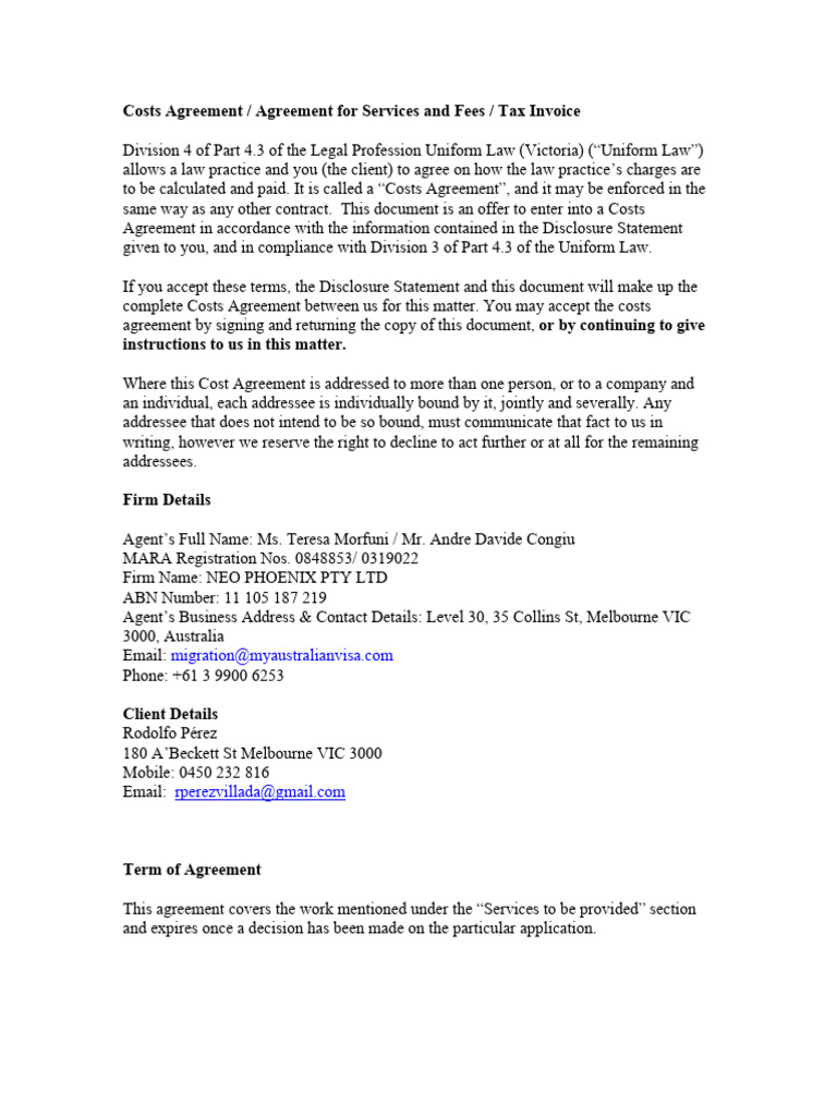 Agreement For Services and Fees | PDF | Conflict Of Interest | Fee