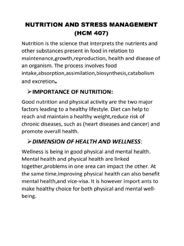Nutrition and Stress Management HCM 407 | PDF