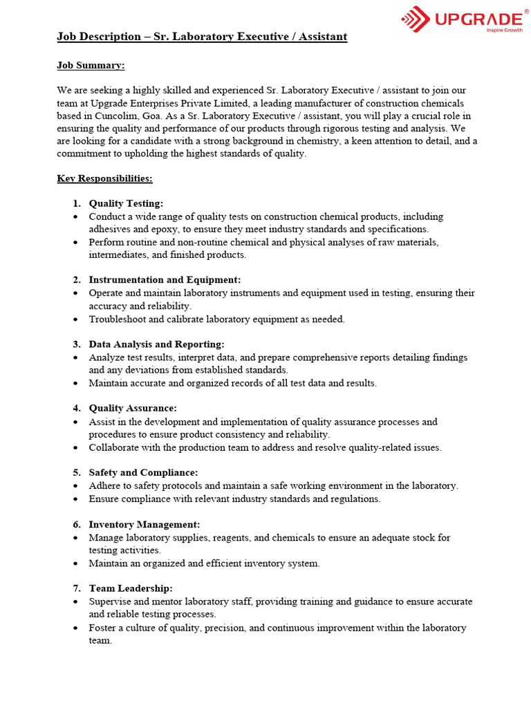 Sr. Laboratory Executive | PDF | Laboratories | Data Analysis