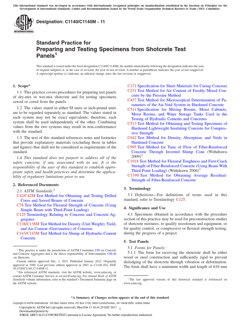 Preparing and Testing Specimens From Shotcrete Test Panels: Standard ...