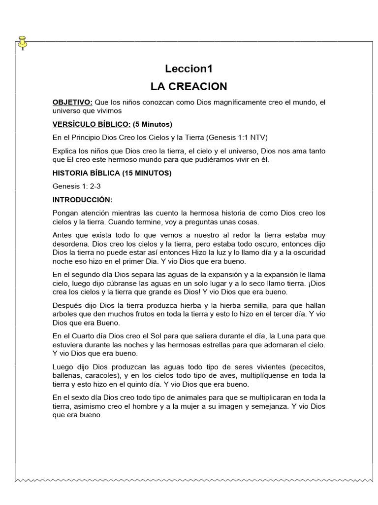 Leccion 1 La Creacion | PDF | Narrativa de la creación del Génesis