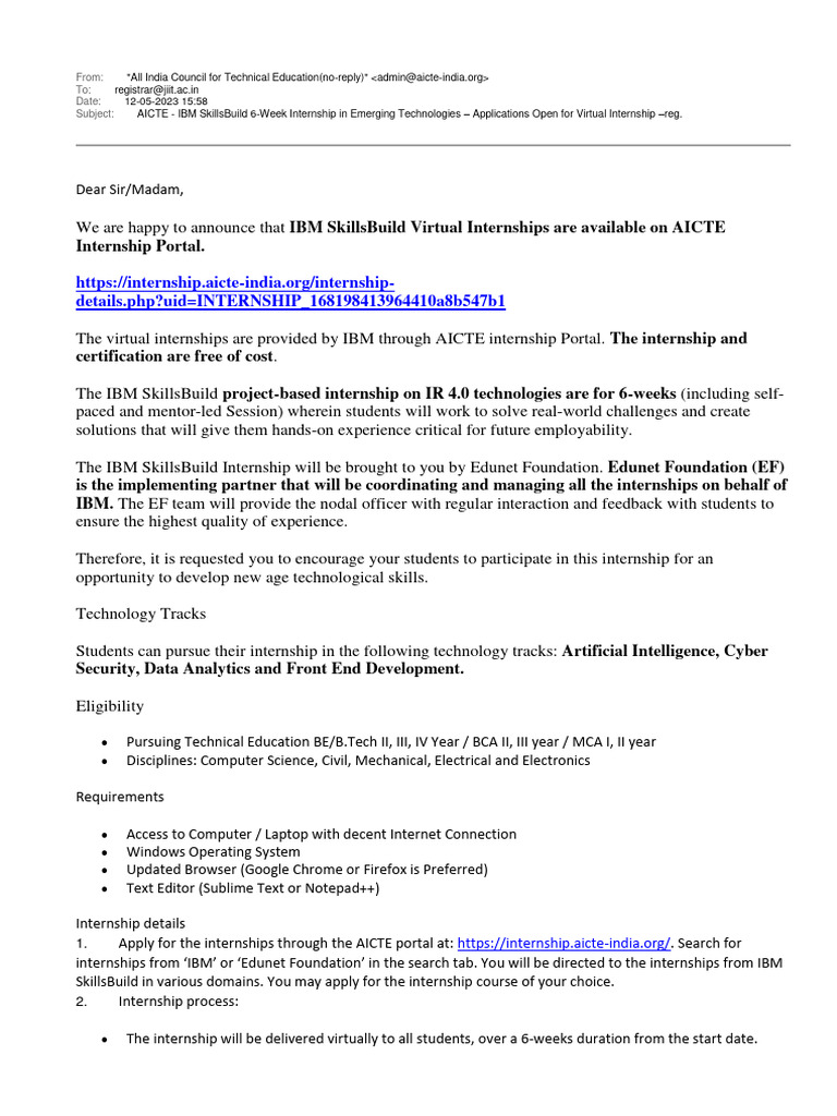 12may23 - AICTE-IBM SkillsBuild | PDF | Internship | Job Hunting