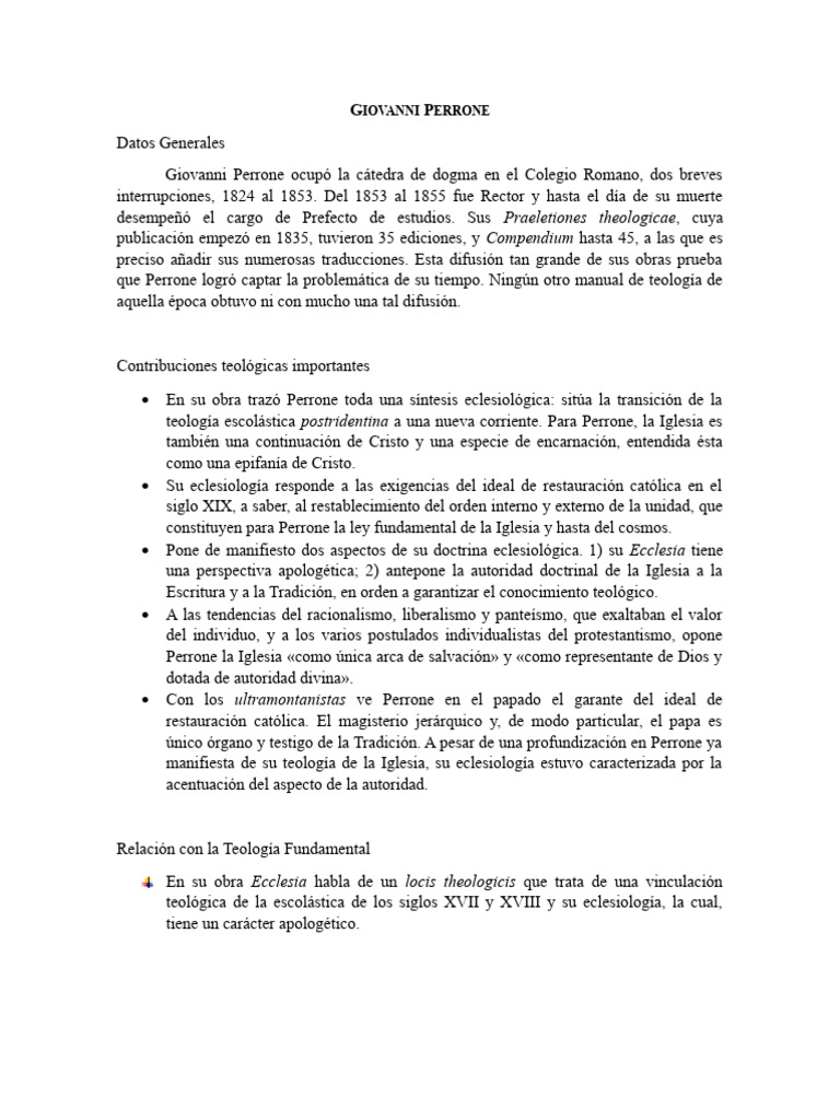 Giovanni Perrone: Influencia Teológica | PDF | Teología | Iglesia Católica