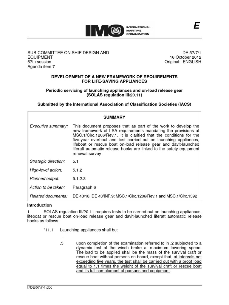 DE 57-7-1 - Periodic Servicing of Launching Appliances and On-Load ...