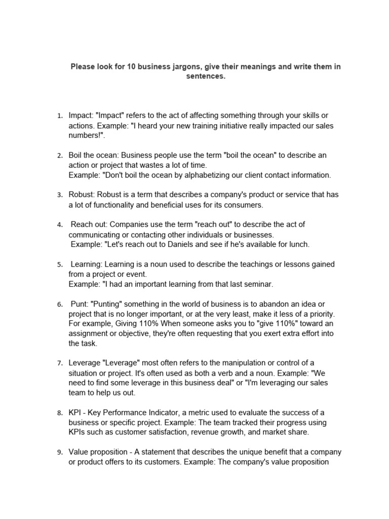 Business Jargon Explained with Examples | PDF | Performance Indicator ...