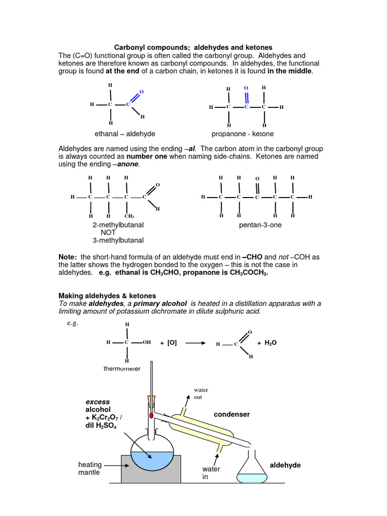 Carbonyl Compounds A-Level Notes | Download Free PDF | Aldehyde | Redox