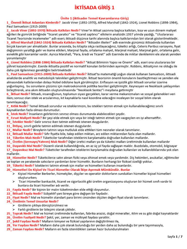 Ktisada Giris 1 Ozet | PDF