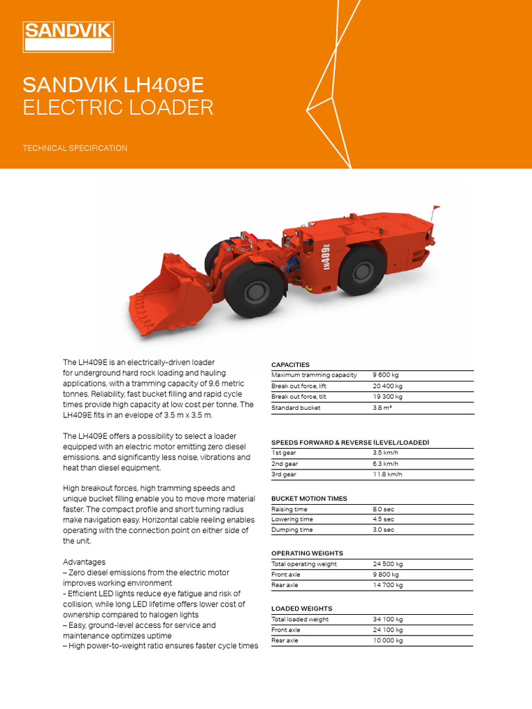 Lh409e Specification Sheet English | PDF | Steering | Loader (Equipment)