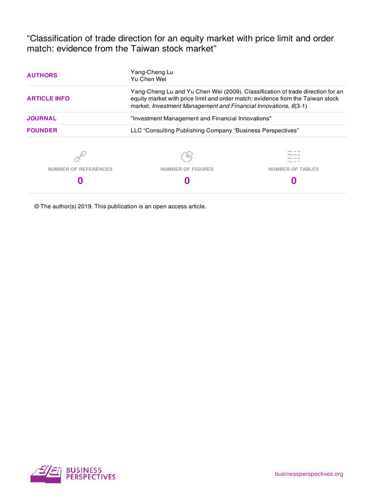 Classification of Trade Direction For An Equity Market With Price Limit ...