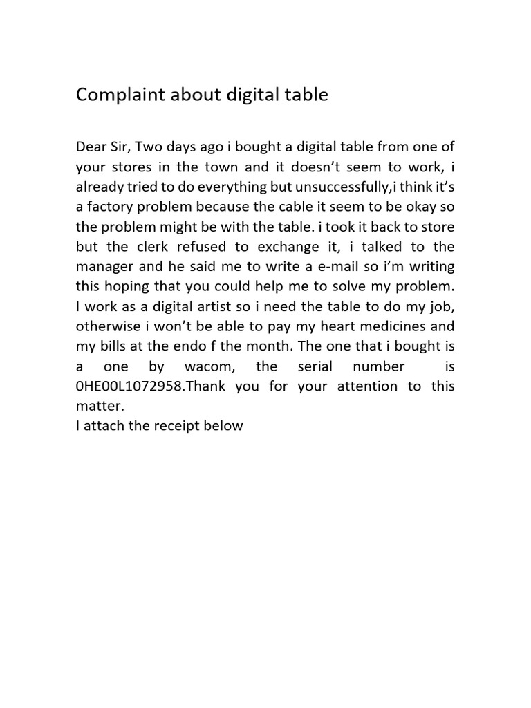 Digital Table Complaint Submission | PDF