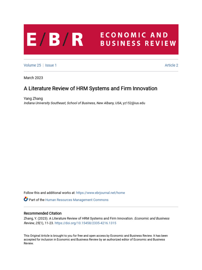 A Literature Review of HRM Systems and Firm Innovation | PDF ...