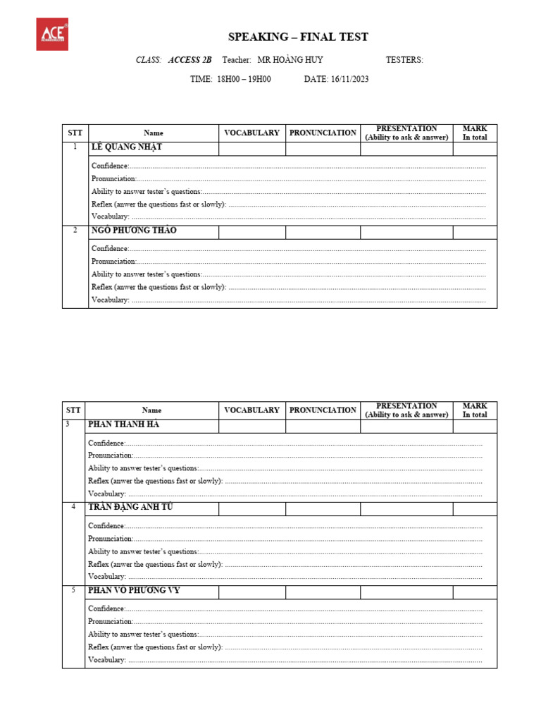 Final Speaking List | PDF