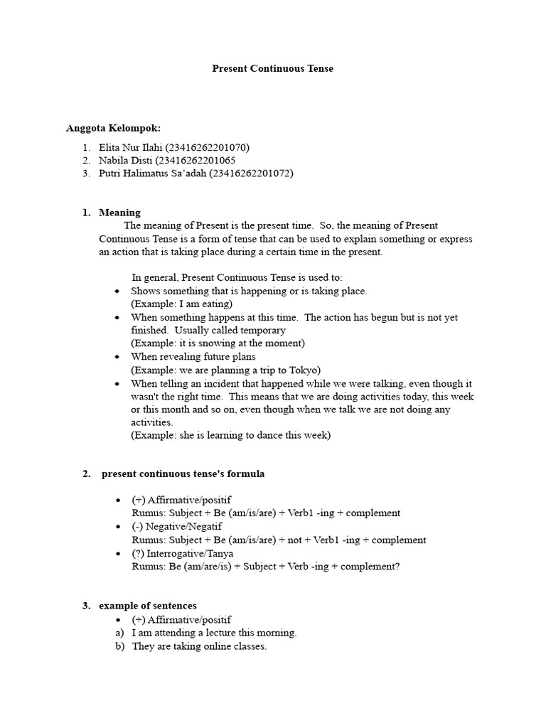 Materi Present Continuous Tense | Download Free PDF | Subject (Grammar ...