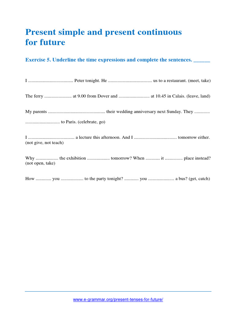 Present Tenses For Future Exercise 5 | PDF