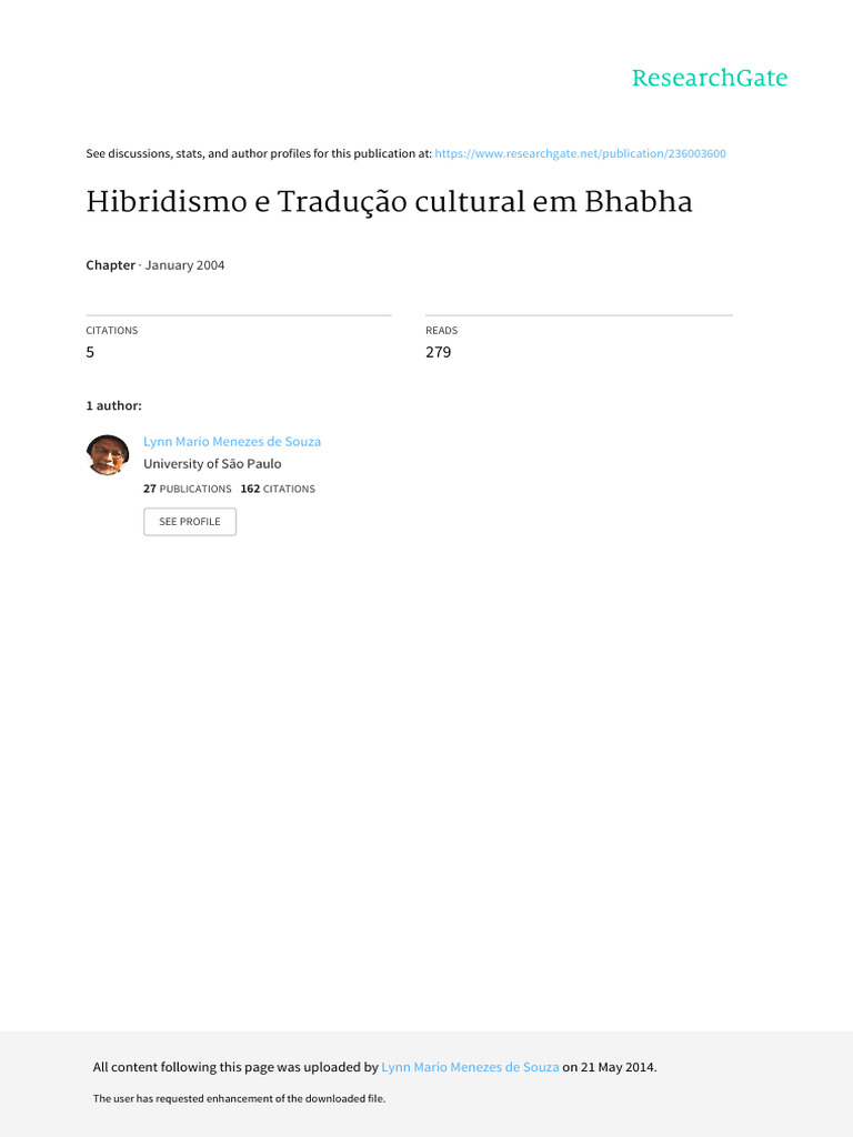 Hibridismo e Tradução Cultural em Bhabha | PDF