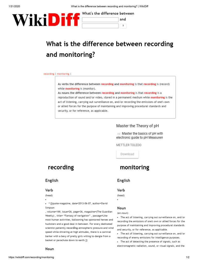Difference Between Recording and Monitoring - WikiDiff | PDF | Surveillance