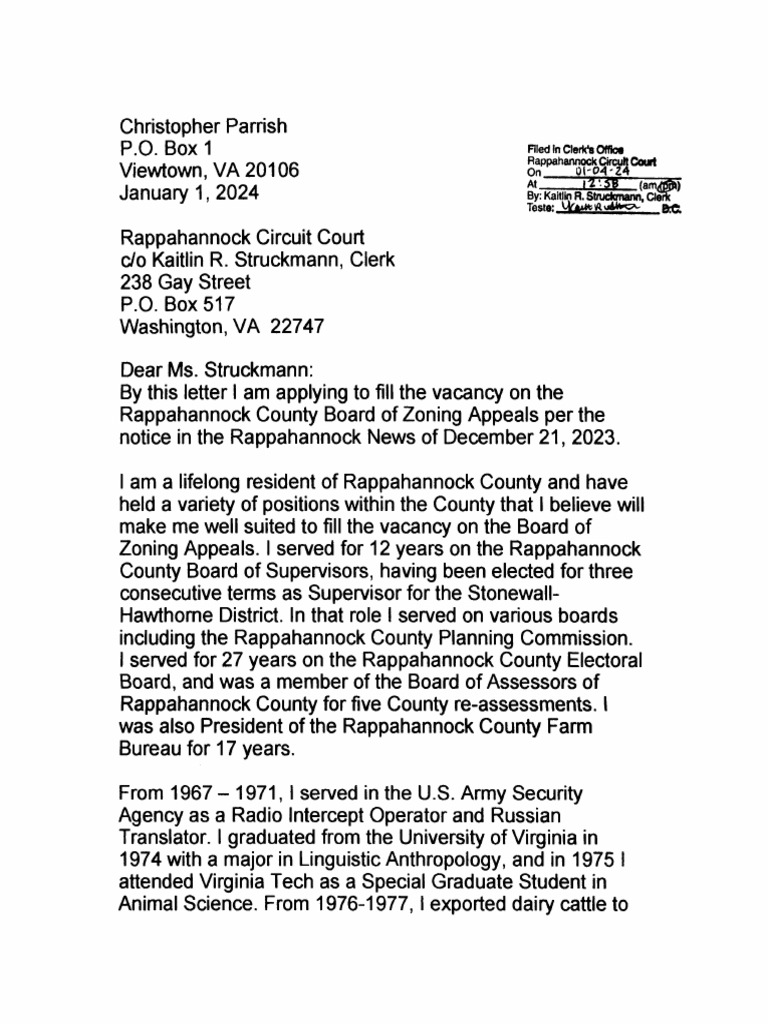 Rapp BZA Appointment Application - I Christopher Parrish | PDF