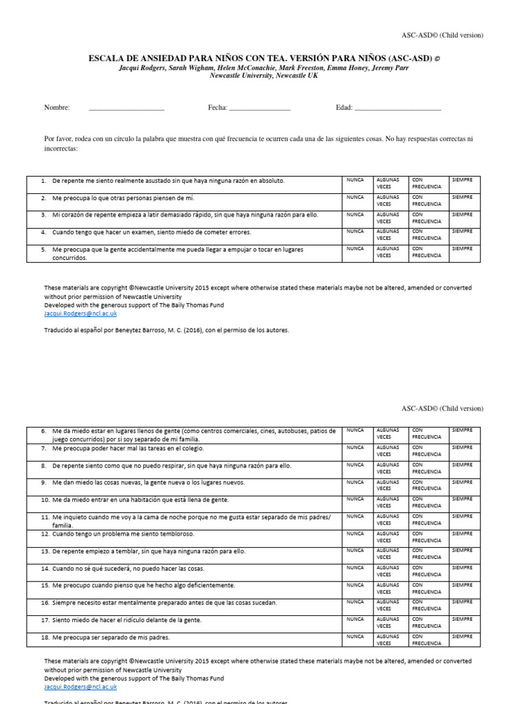 Spanish Child ASC ASD CUESTIONARIO | PDF