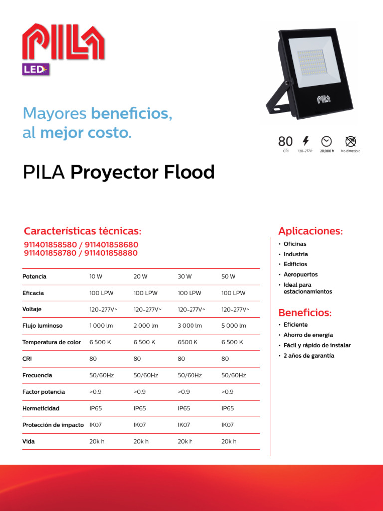 Reflectores Led Pila Ficha Tecnica | PDF | Metrología