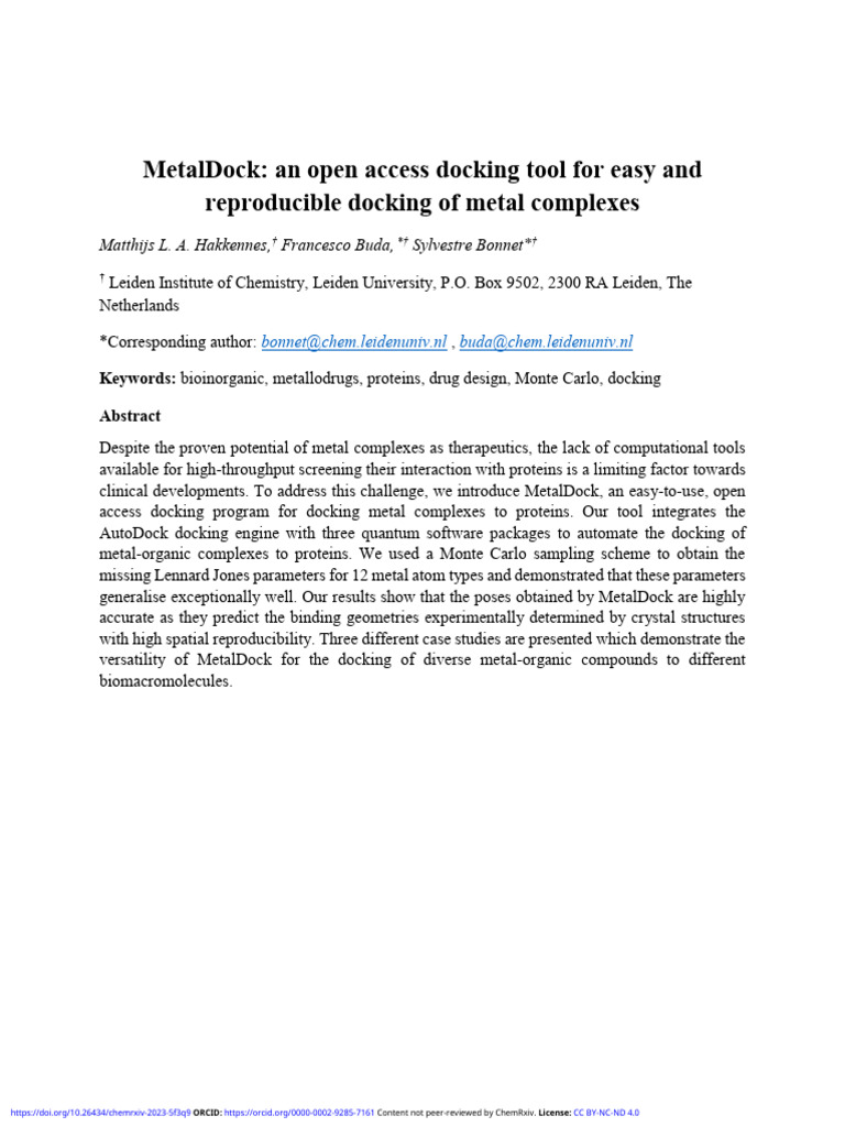 Metal Dock An Open Access Docking Tool For Easy and Reproducible ...