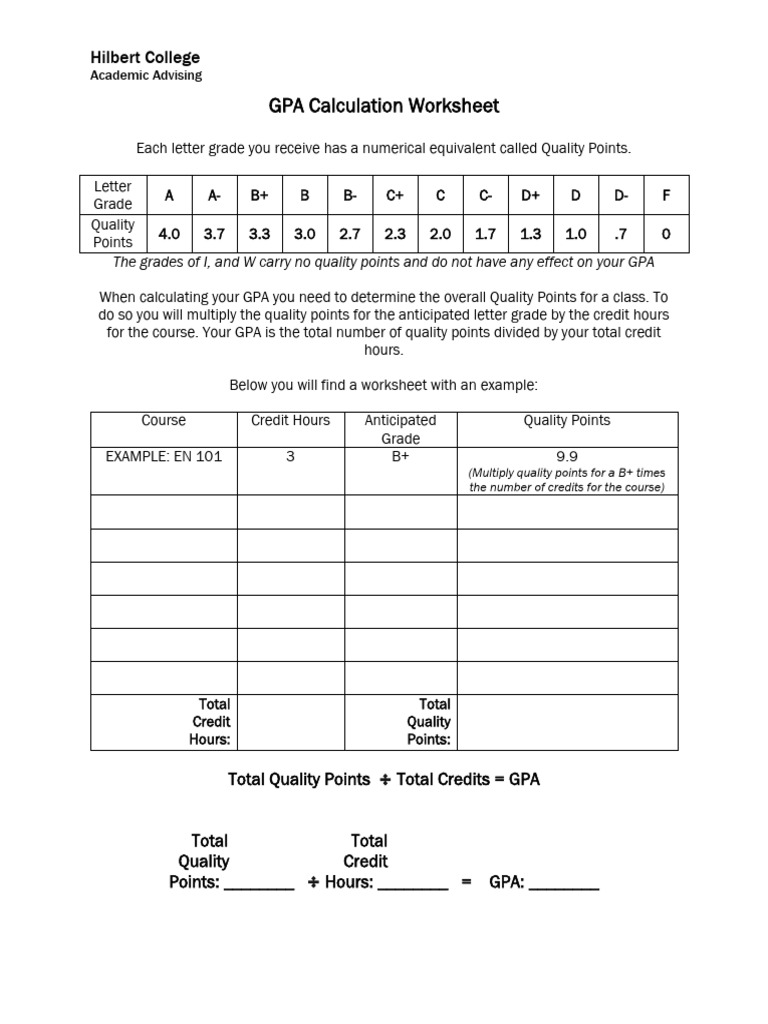 Gpa Calculator Worksheet | PDF | Course Credit | Student Assessment And Evaluation