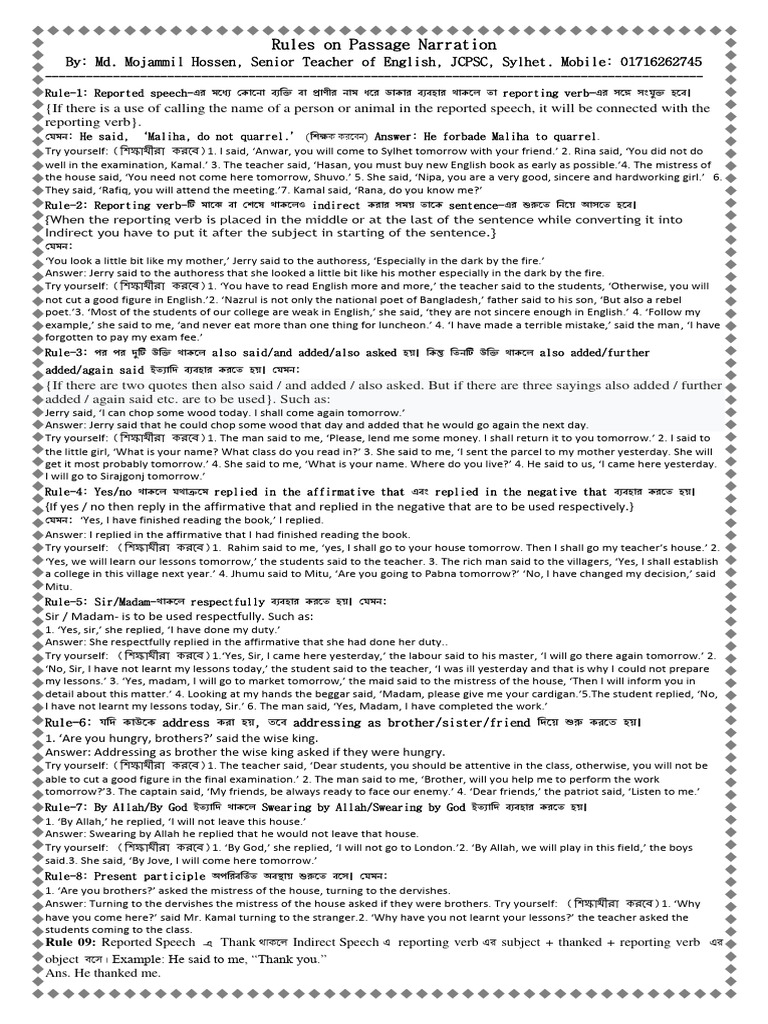 Rules On Passage Narration | Download Free PDF | Verb | Grammar