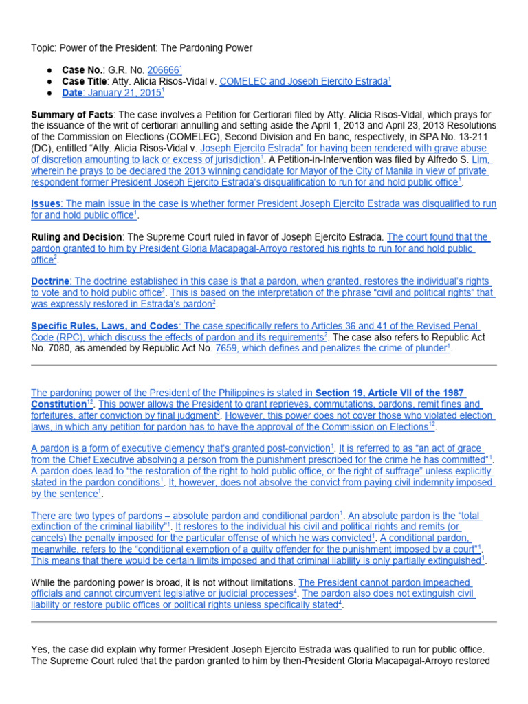 G.R. No. 206666 Topic - Power of The President - The Pardoning Power ...