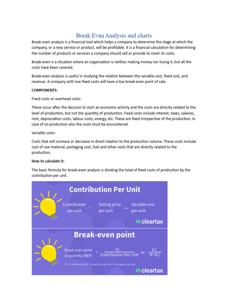 Break Even Analysis and Charts | PDF | Management Accounting | Private ...
