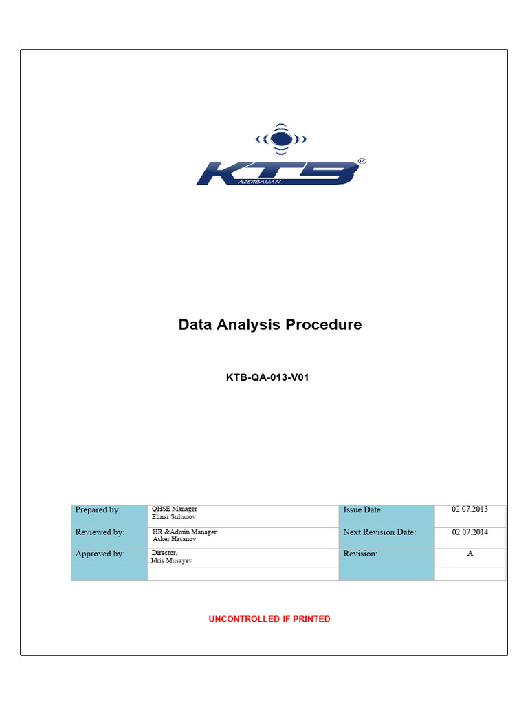 KTB-QA-013-V01 Data Analysis Procedure | PDF | Data Analysis | Audit