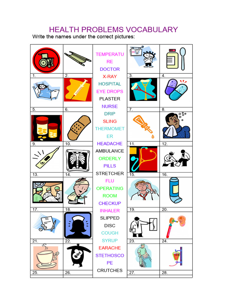 Health Problems Vocabulary Worksheet | PDF
