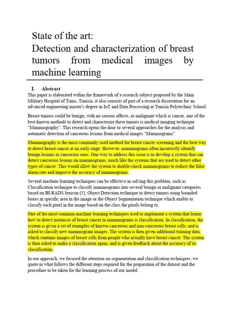Machine Learning for Breast Tumor Detection | PDF | Mammography ...