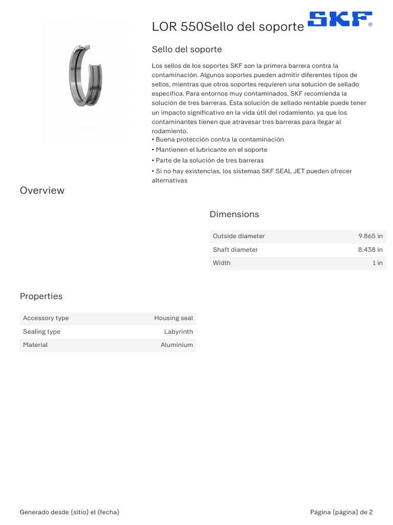 SKF LOR 550sello Del Soporte Specification | PDF | Red mundial | Internet y web