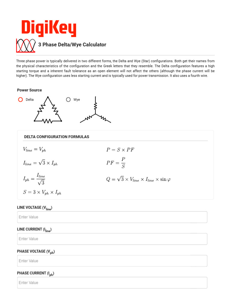 3 Phase Delta/Wye Power Calculator | PDF | Ac Power | Voltage