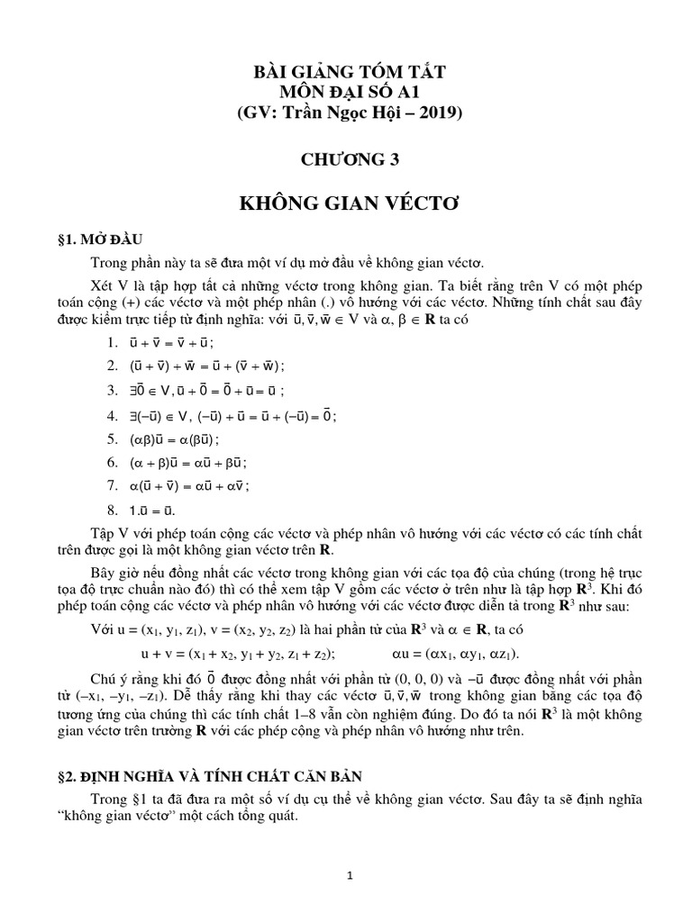 Dai-So-A1 - Tran-Ngoc-Hoi - Ds1-Chuong-3-Tomtat-Khong-Gian-Vecto - (Cuuduongthancong - Com) | PDF